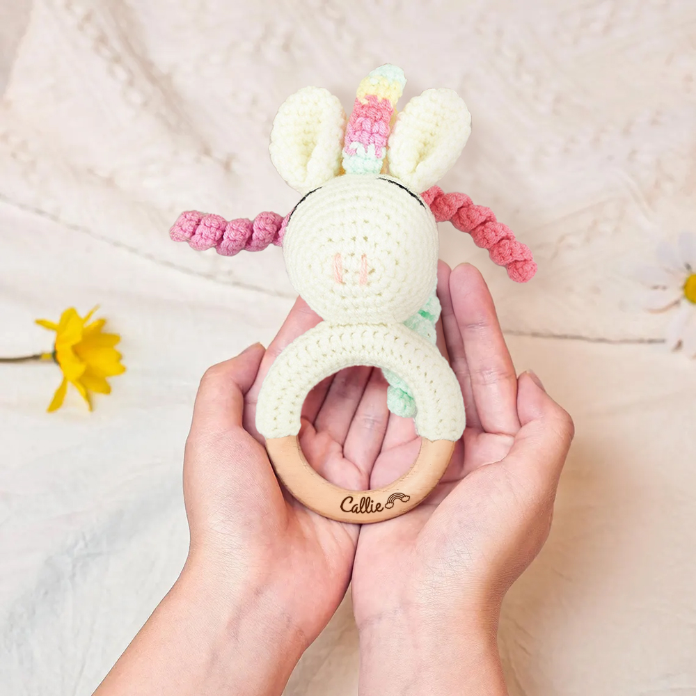 Personalized Baby-safe Cute Animal Rabbit Bear Crochet Baby Rattle with ...