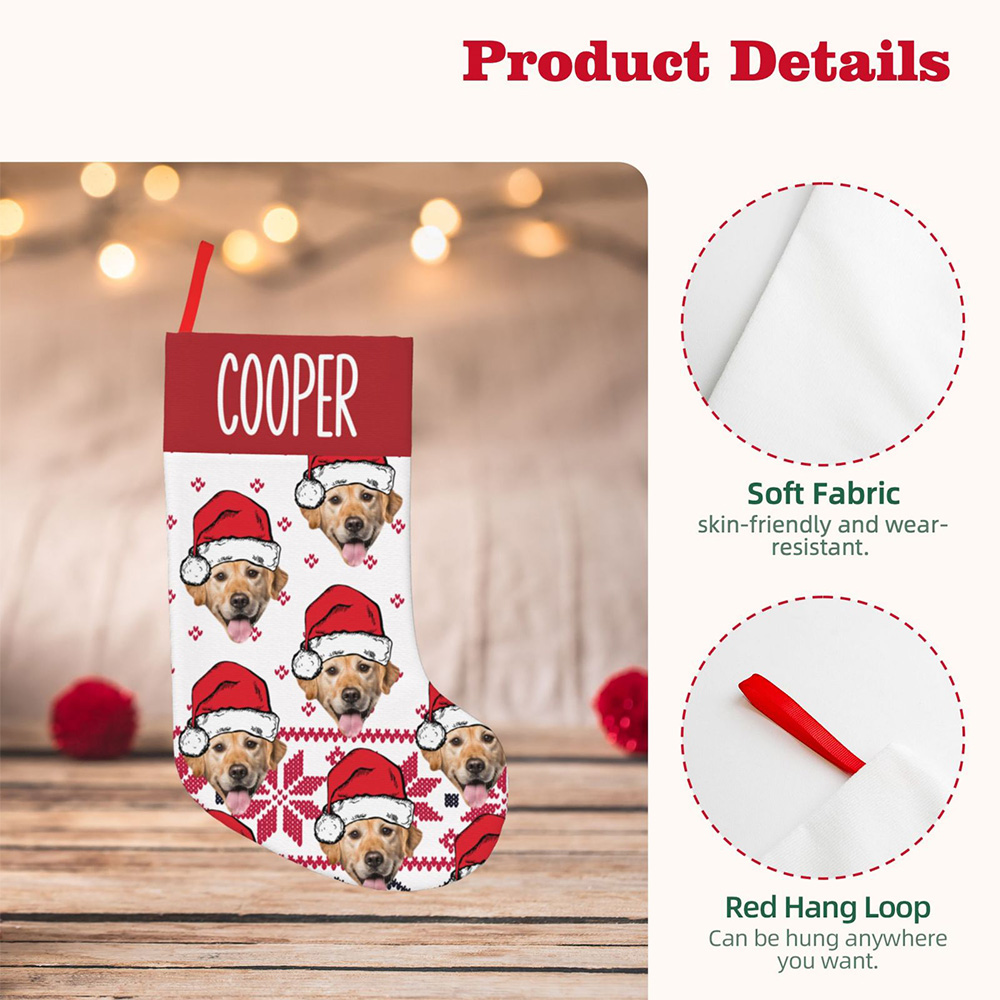 Personalised Santa Hat Face Photo Christmas Stocking with Name ...