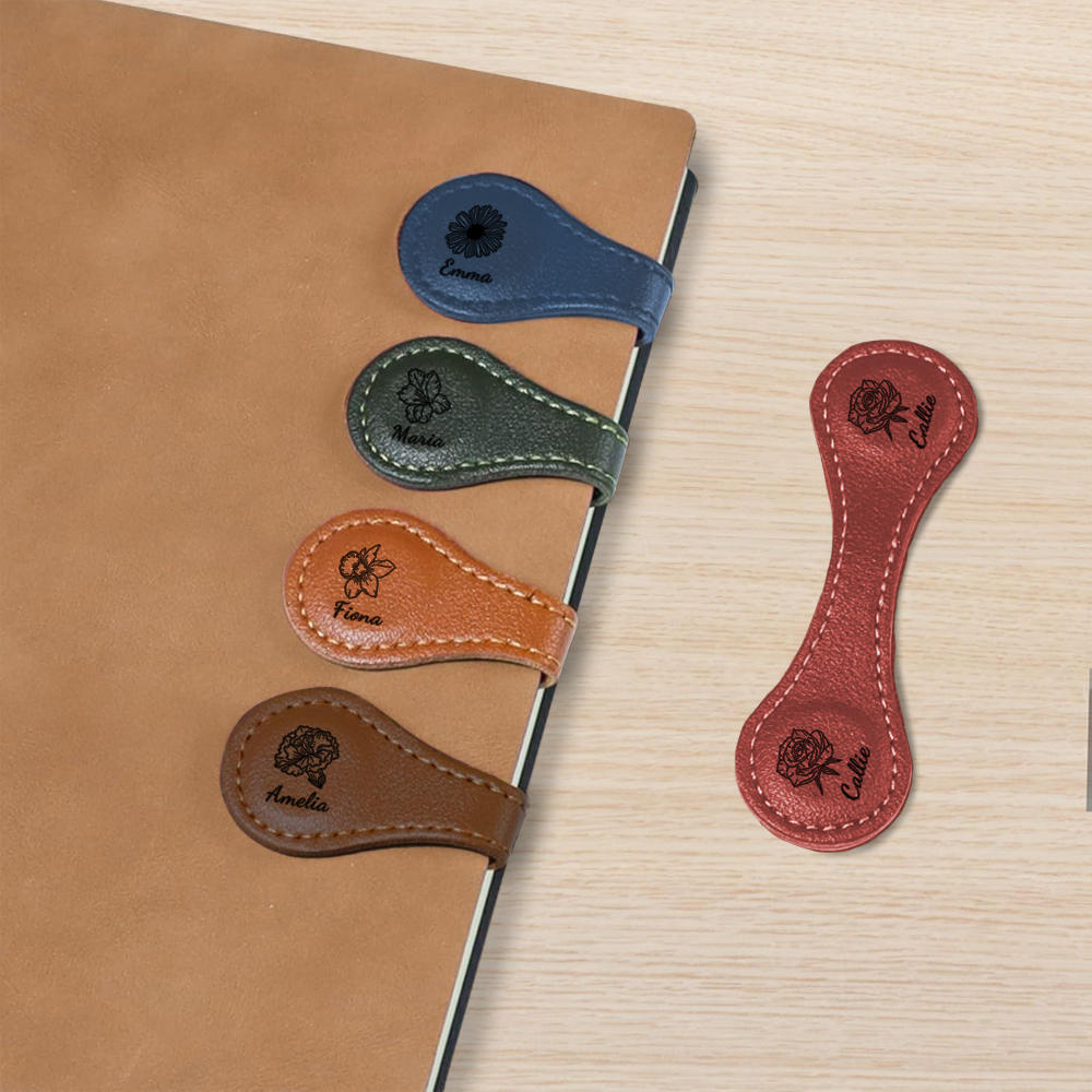 Personalized PU Leather Birth Flower Magnetic Bookmark Clip with Name ...
