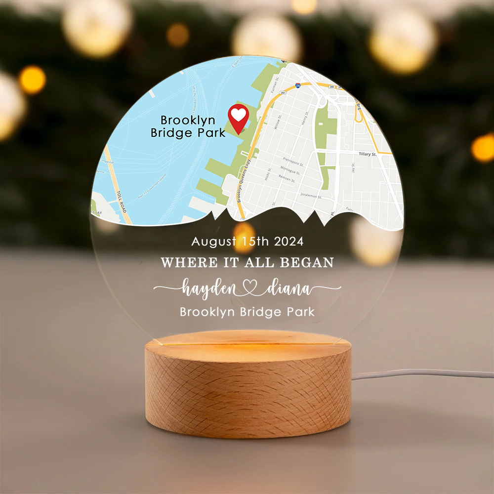 Personalized Where It All Began Map LED Night Light with Wood Base ...