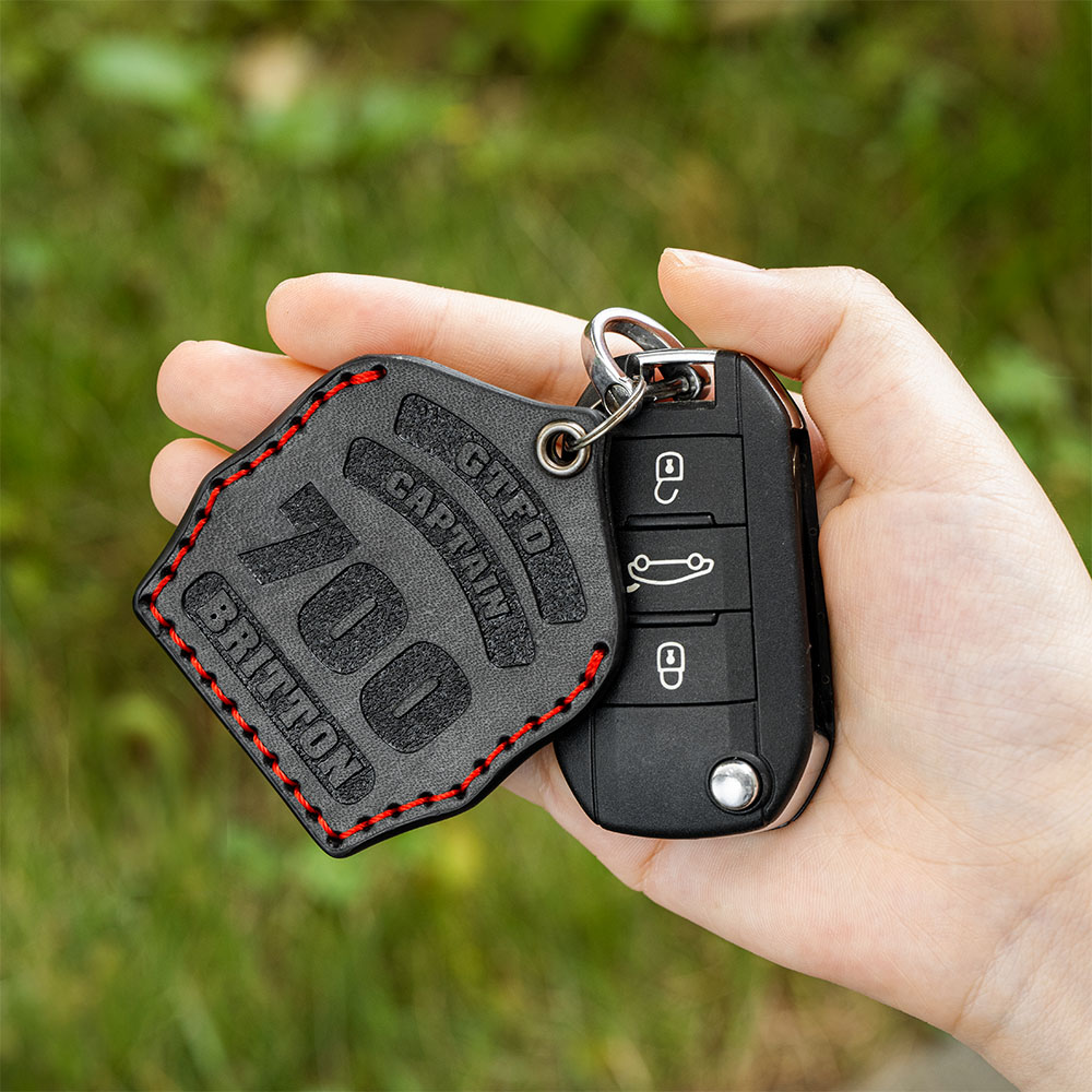 Personalized Genuine Leather Firefighter Helmet Shield Keychain Airtag ...