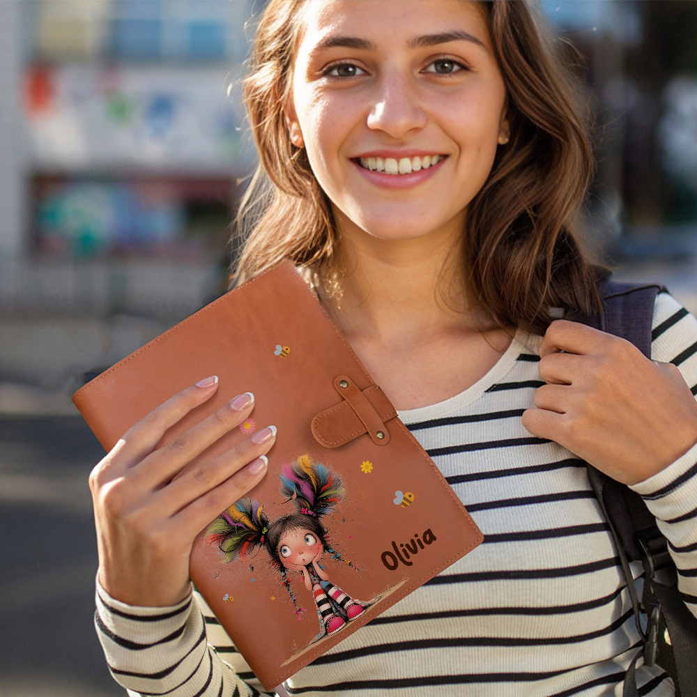 Personalized Cute Whimsical Quirky Girl A5 PU Leather Notebook Cover ...