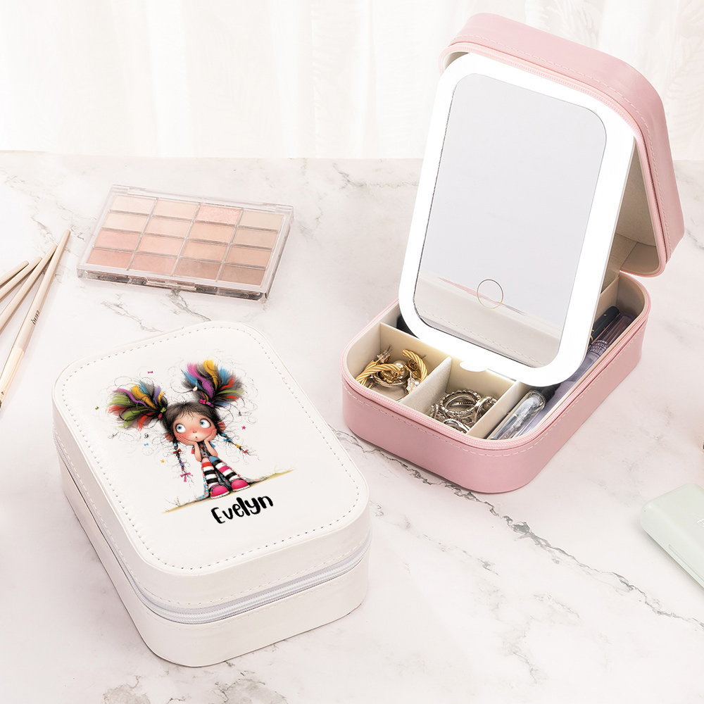 Personalized Quirky Girl Leather Jewelry Box with Name and Changing ...