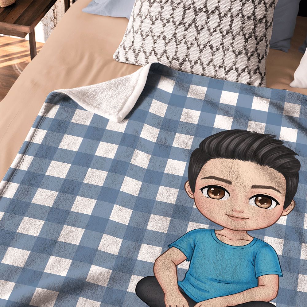 Personalized Multicolor Grid Plaid Cute Cartoon Character Soft Throw ...