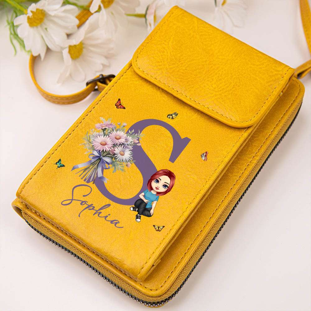 Personalized Cartoon Character Birth Flower Leather Phone Wallet ...