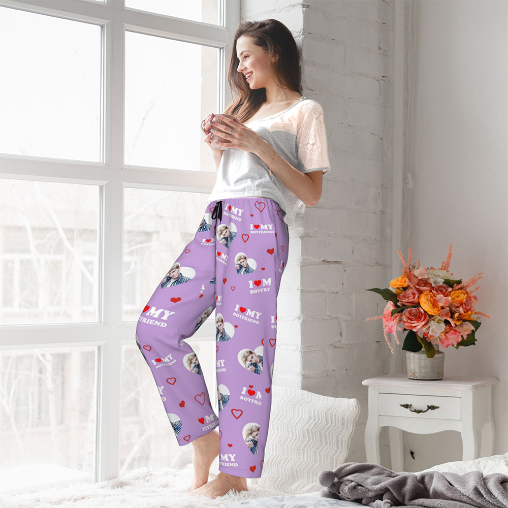 Personalised I Love My Boyfriend Girlfriend Photo Portrait Long Pyjama ...
