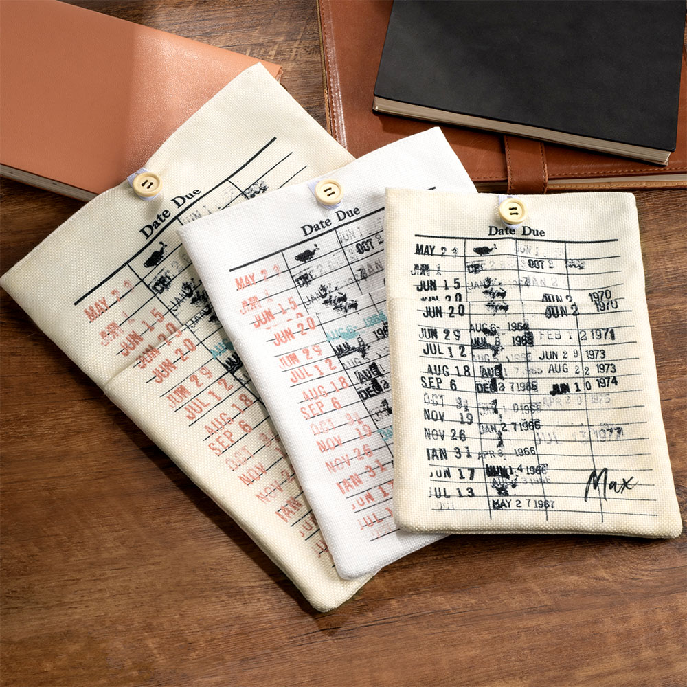 Personalized Retro Date Due Card Book Cover with Front Pocket and Name ...