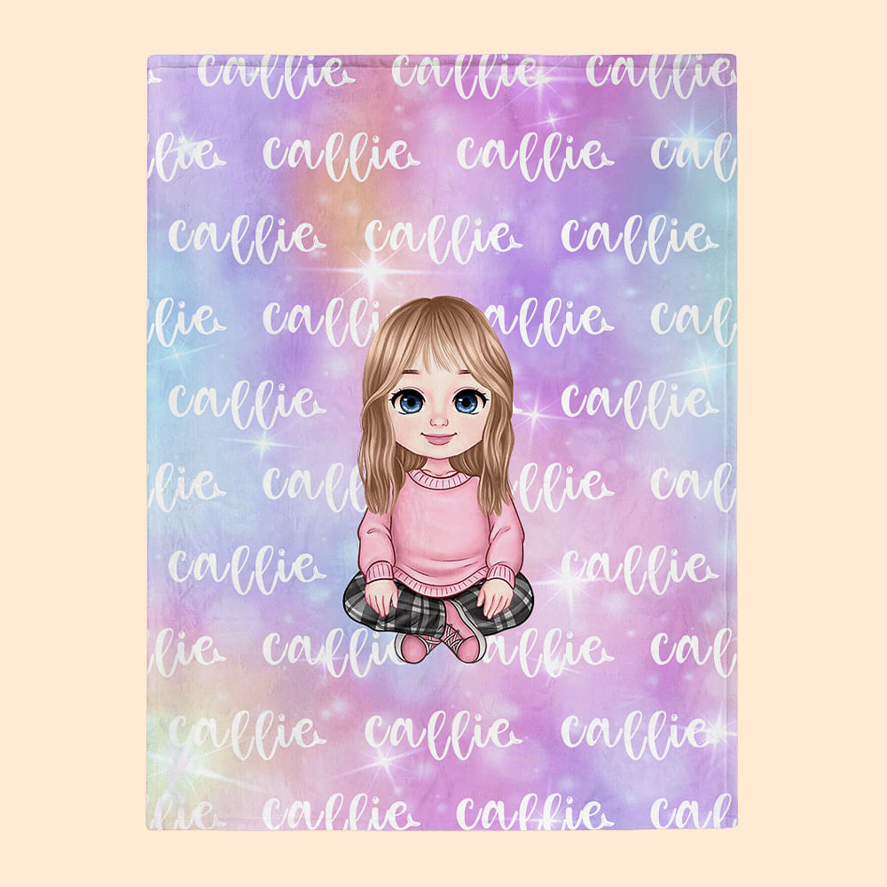 Personalised Cute Cartoon Girl Fancy Gradient Soft Throw Blanket with ...