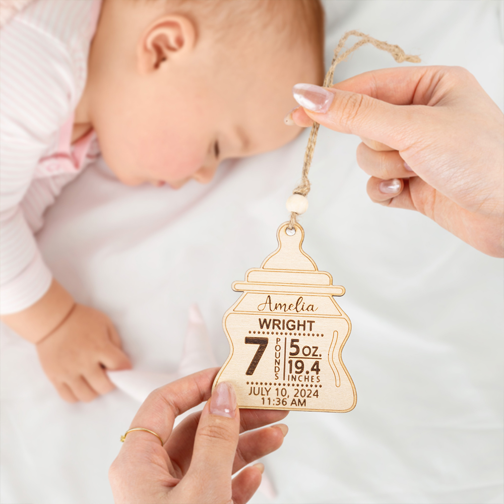 Personalized Wooden Baby Birth Statistics Ornament with Engraved Name ...