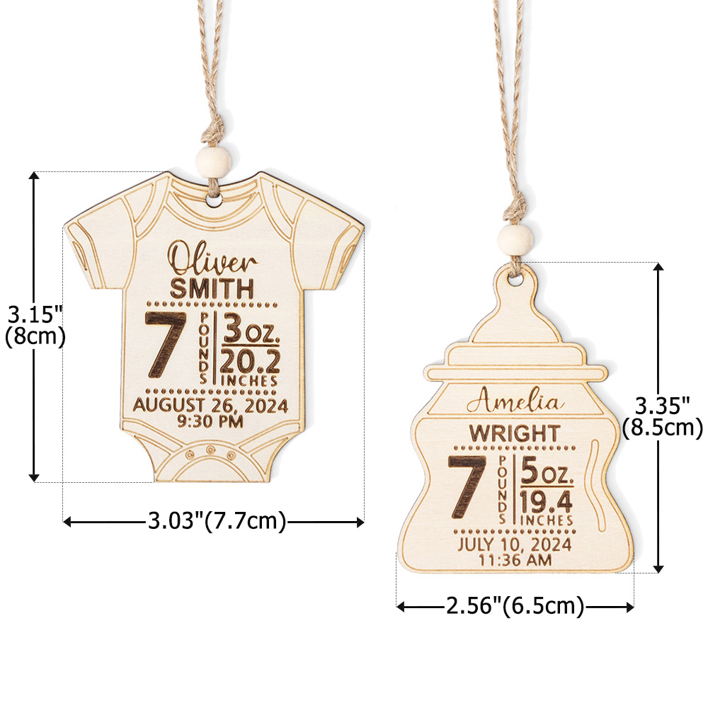 Personalized Wooden Baby Birth Statistics Ornament with Engraved Name ...
