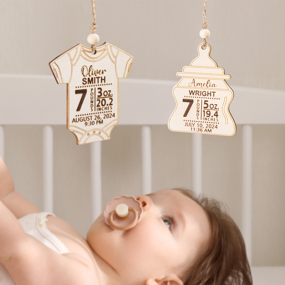 Personalized Wooden Baby Birth Statistics Ornament with Engraved Name ...