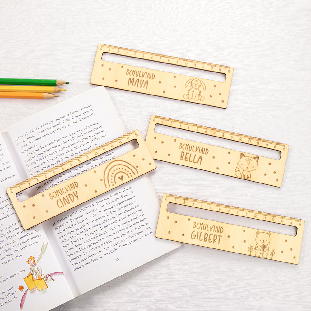 Personalised Engraved Animal Digger Rainbow Wooden Ruler Reading Aids ...