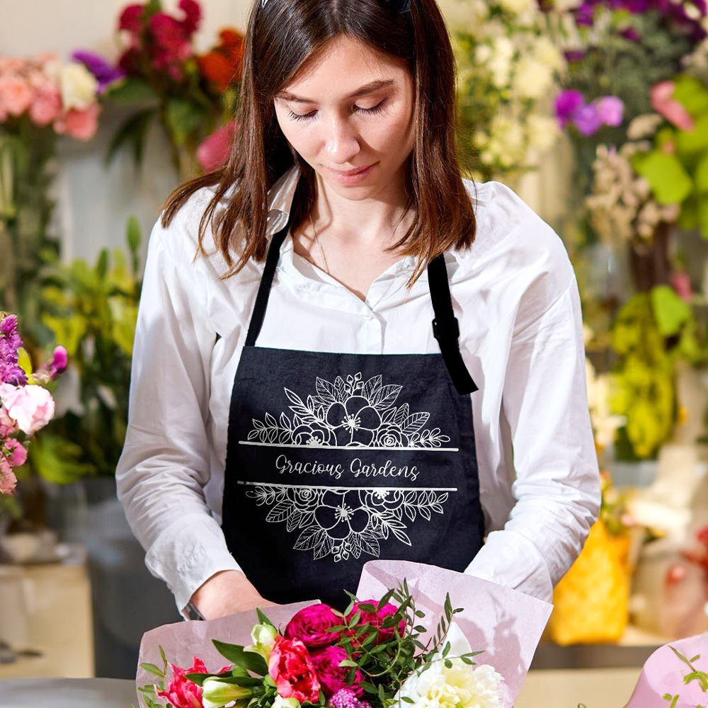 Personalized Rose Daisy Floral Text Adjustable Apron with Pocket Flower ...