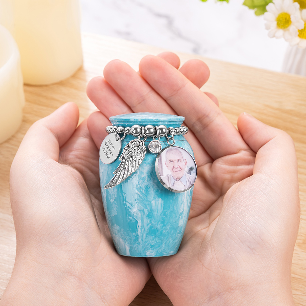 Personalized Heart Wing Charm Mini Cremation Urn for Ashes with ...