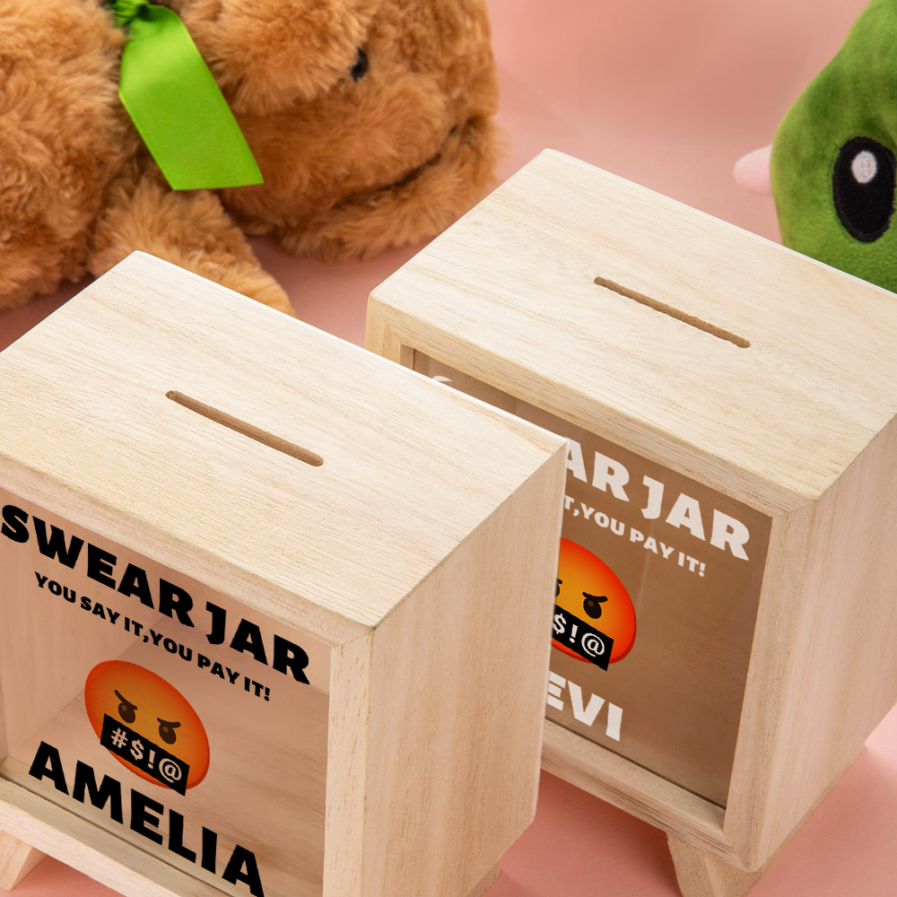 Personalized Swear Jar Wood Clear Money Box Piggy Bank with Name ...