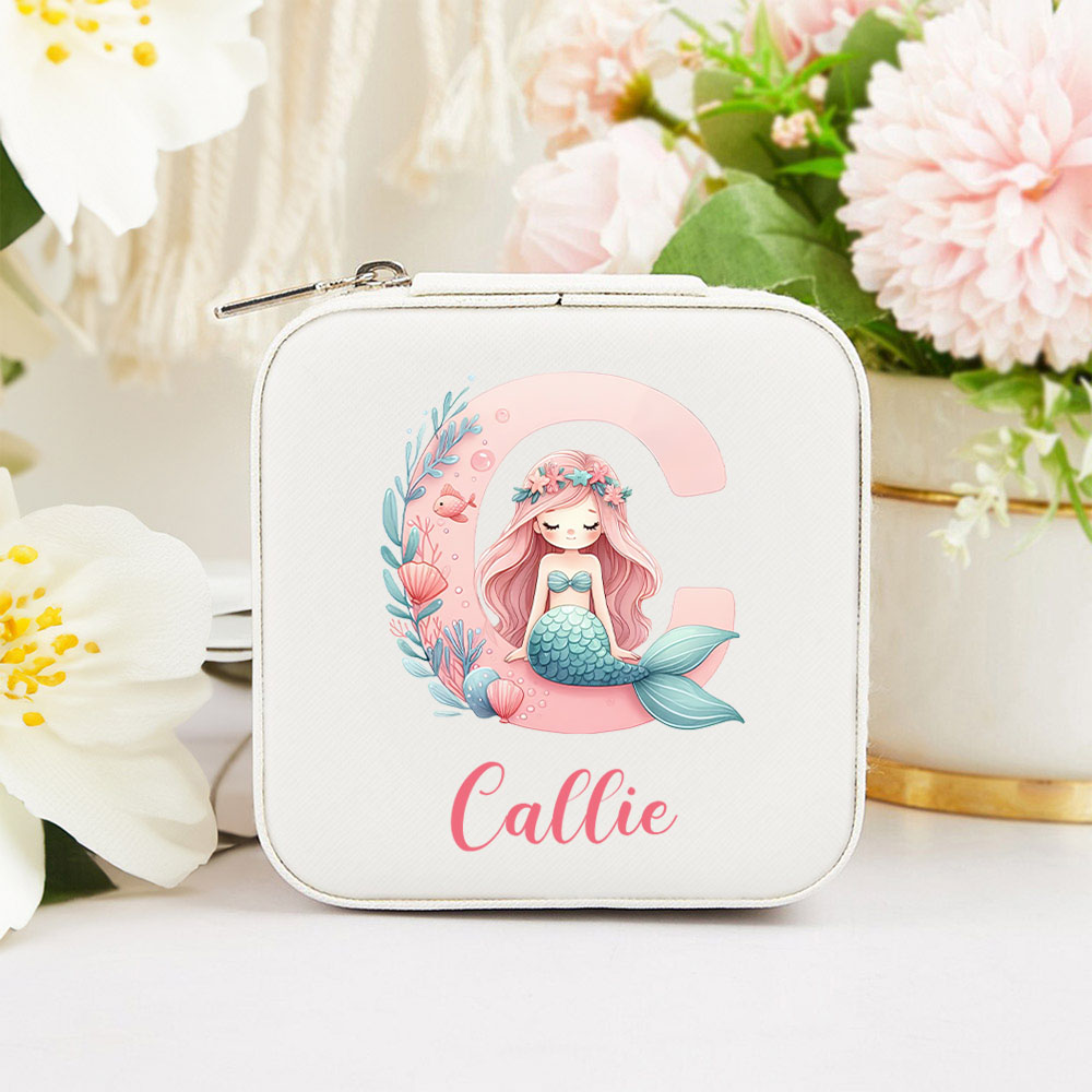 Personalized Cute Pink Fantasy Mermaid Initial Name Jewelry Box Back-to ...