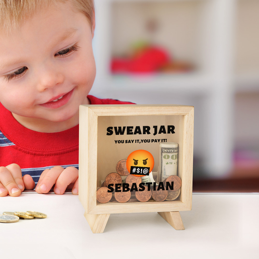 Personalized Swear Jar Wood Clear Money Box Piggy Bank with Name ...