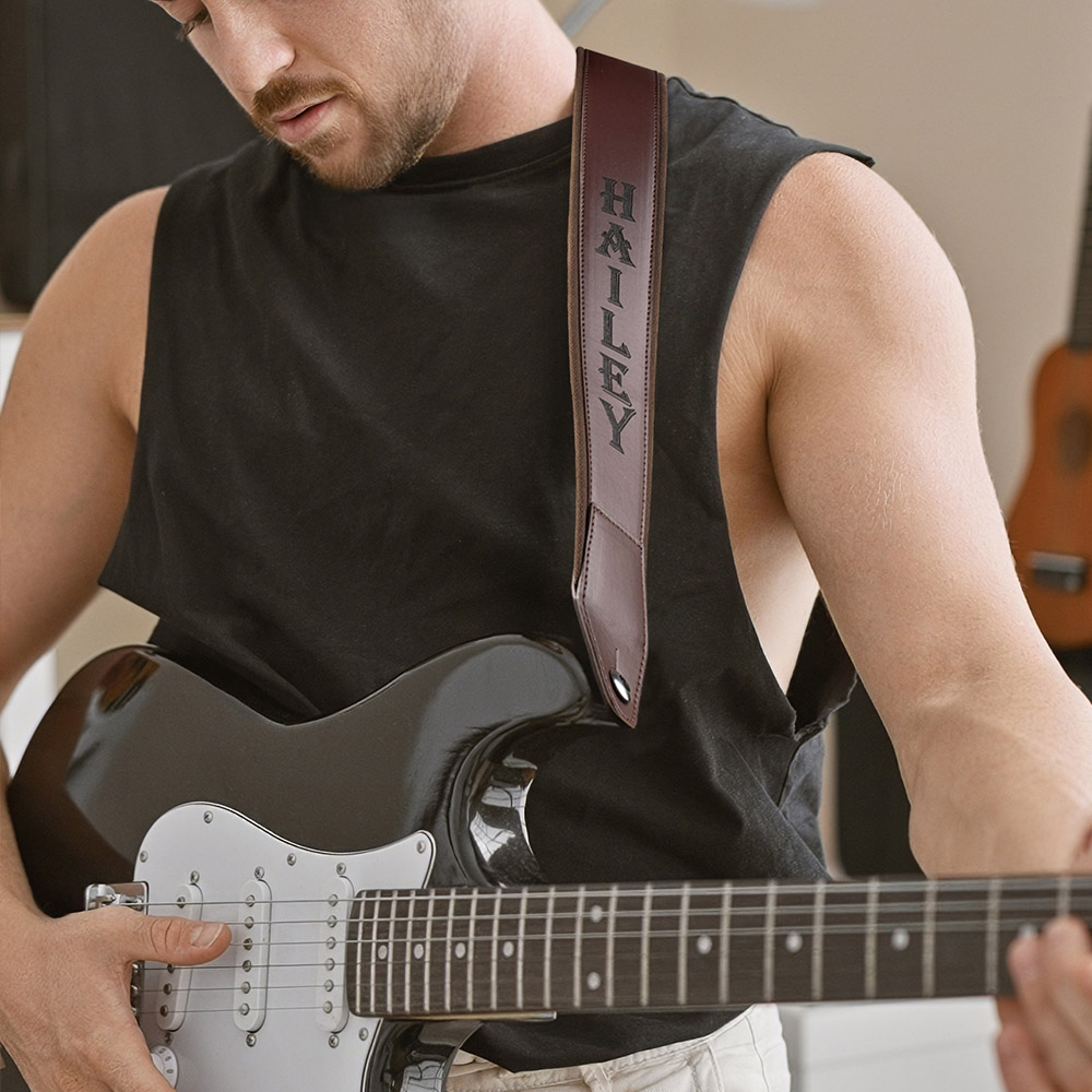 Personalized Engraved Monogram Adjustable Leather Guitar Strap with ...