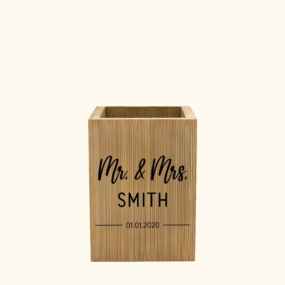 Personalised Bamboo Pen Holder Desk Organizer with Name and Date Office ...