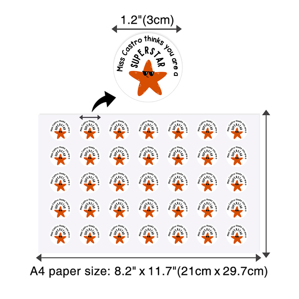 Personalised Cute Rainbow Super Star Teacher Reward Stickers with Name ...