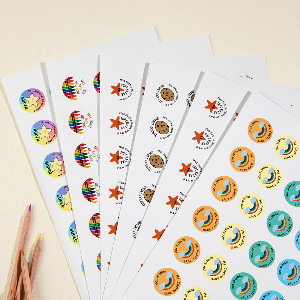 Personalised Cute Rainbow Super Star Teacher Reward Stickers with Name ...