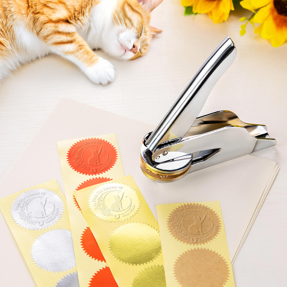 Timbro a secco personalizzato con silhouette di luna gatto fiore di ...