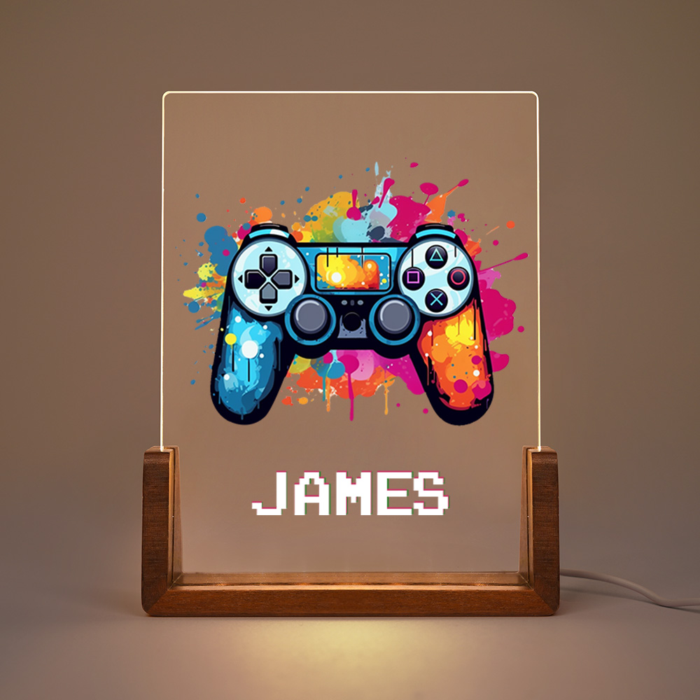 Personalized Colorful Splash Ink Gamepad LED Night Light with Pixel ...