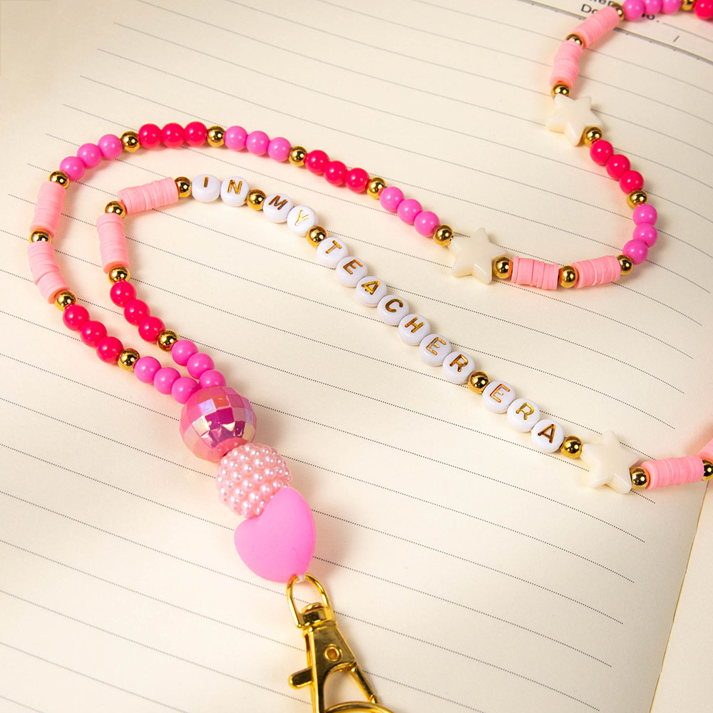 Personalized Colorful In My Teacher Era Handmade Pink Beaded Lanyard ...