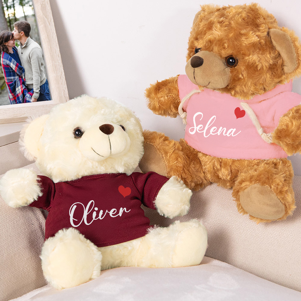 Personalized Cute Stuffed Heart Bear Plush Toy with 1-2 Names T-shirt ...