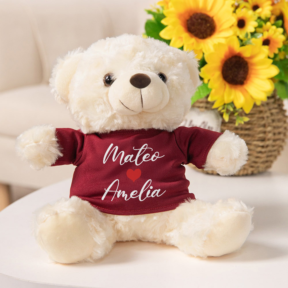 Personalized Cute Stuffed Heart Bear Plush Toy with 1-2 Names T-shirt ...