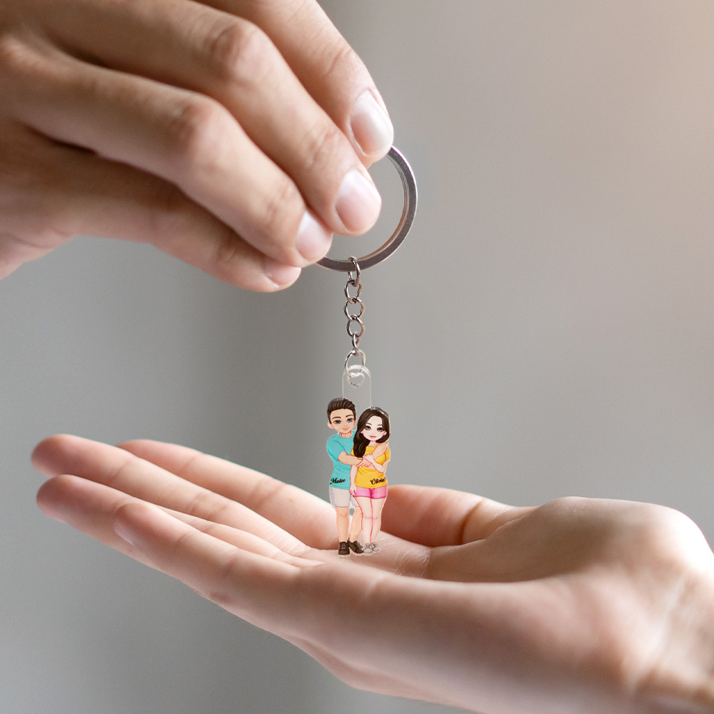 Personalized Couple Cartoon Hugging Acrylic Keychain with Name ...