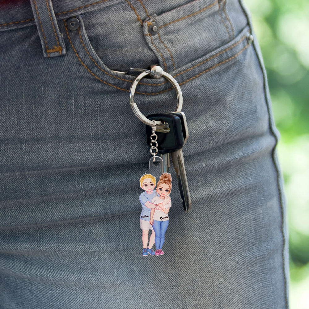 Personalized Couple Cartoon Hugging Acrylic Keychain with Name ...