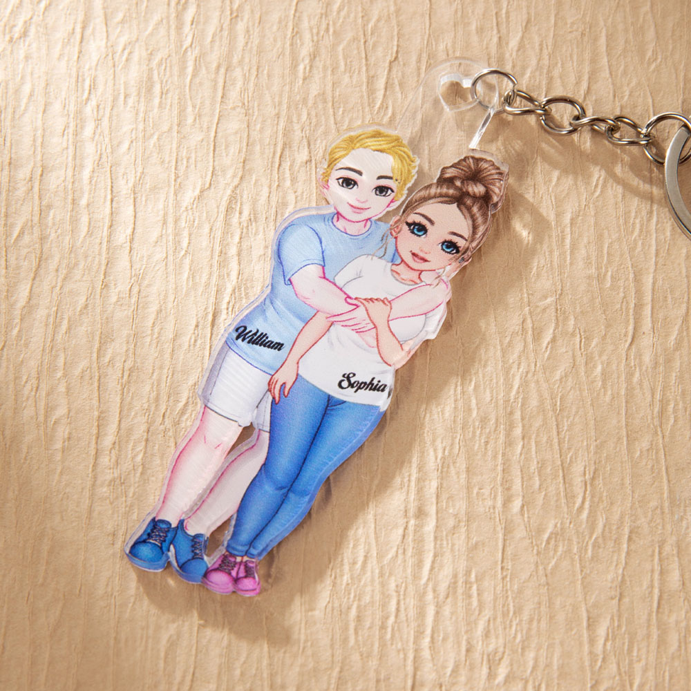 Personalized Couple Cartoon Hugging Acrylic Keychain with Name ...
