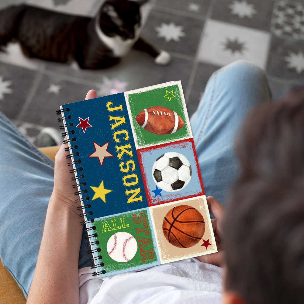 Personalized Watercolor Soccer Football Basketball Baseball All Star A5 ...