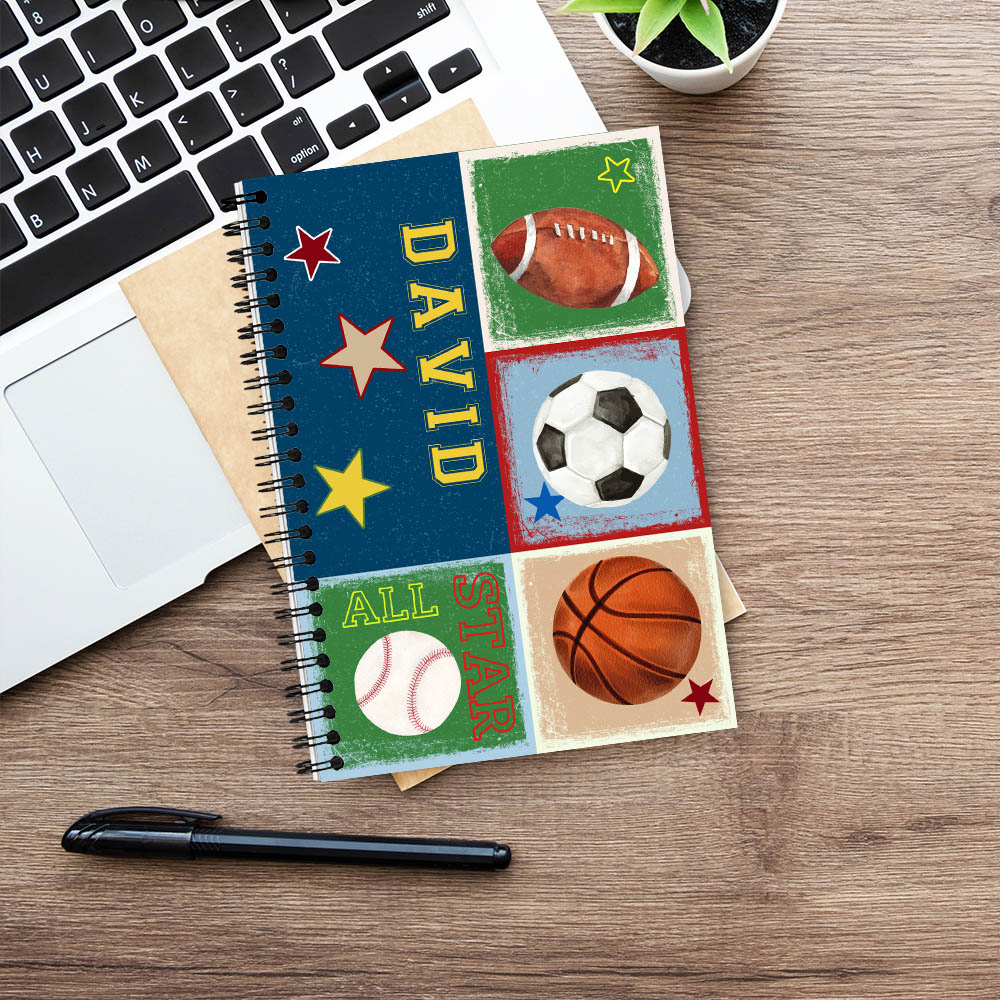 Personalized Watercolor Soccer Football Basketball Baseball All Star A5 ...