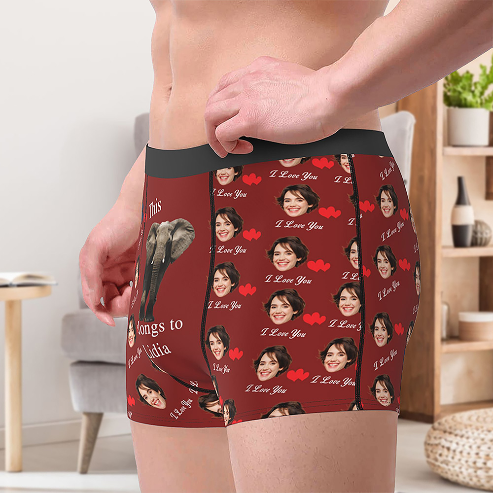 Personalized Heart Lip Print Multicolor Boxer Brief with Face Photo Men ...