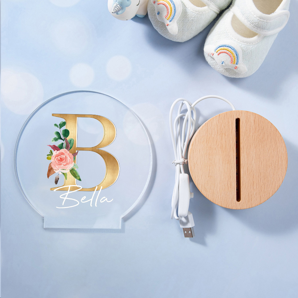 Personalized Floral Initial Name Combination LED Night Light with ...