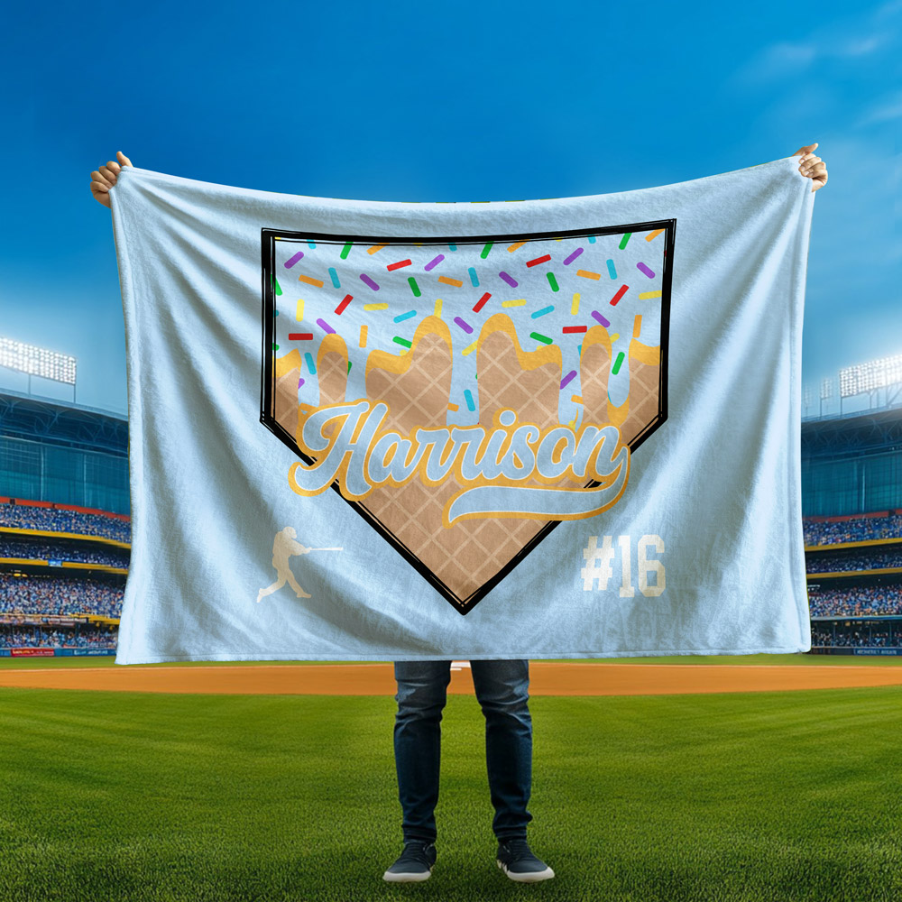 Personalised Baseball Ice Cream Dripping Soft Fleece Throw Blanket with ...