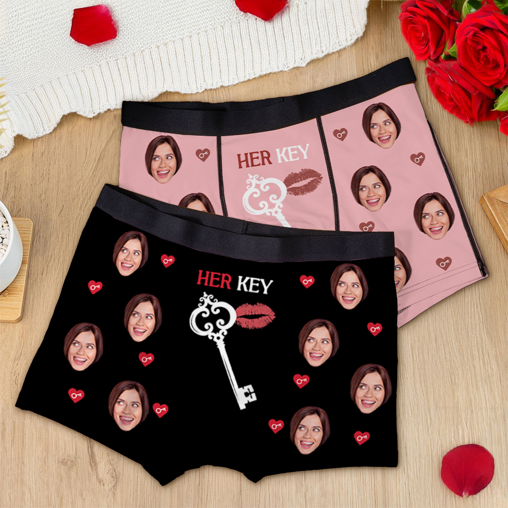 Personalised Multicolour His Lock Her Key Couple Thong Boxer Underwear ...