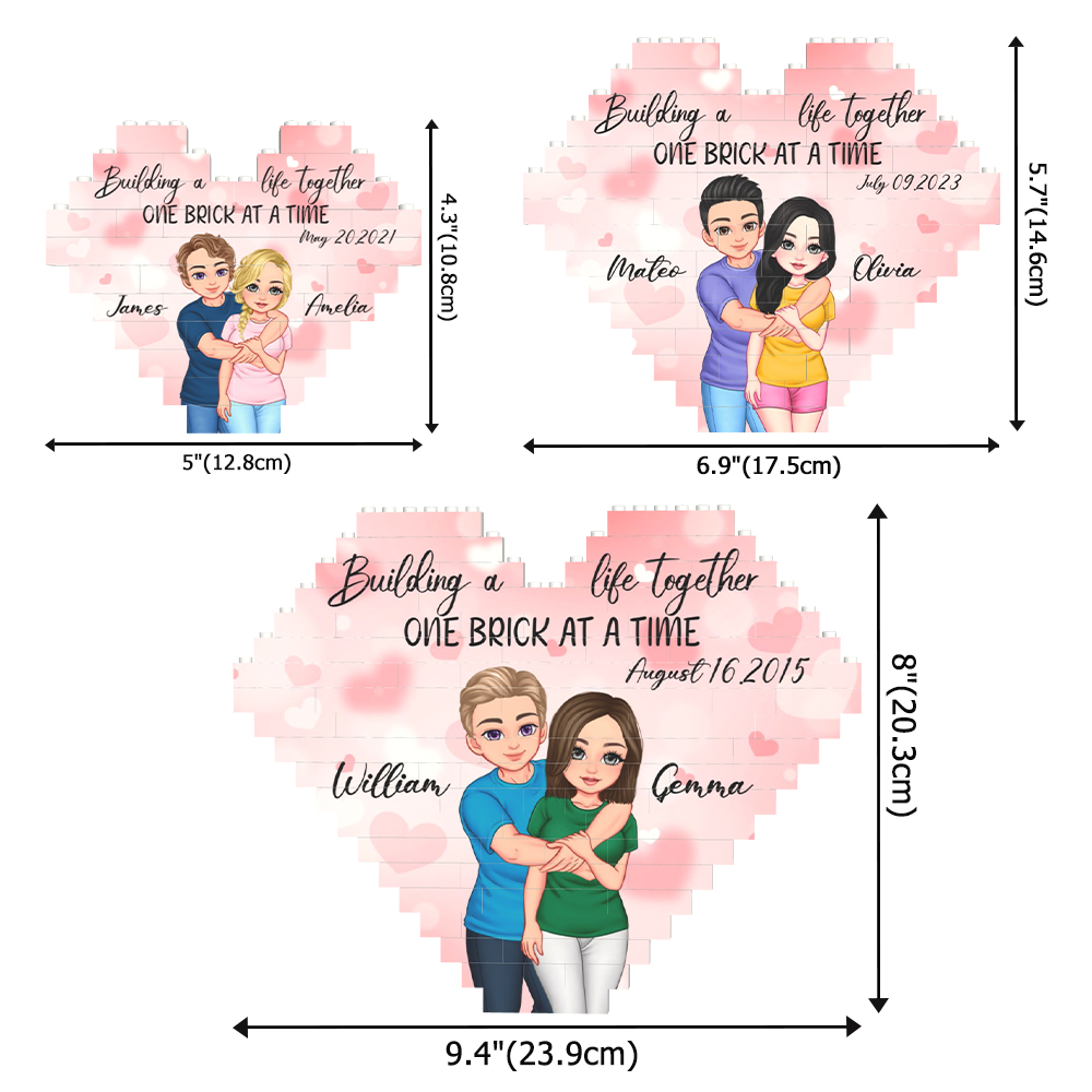 Personalized Double-sided Cartoon Hugging Couple Heart Building Block ...