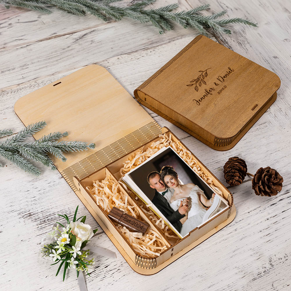 Personalized Vintage Wooden Wedding Photo Box with USB 3.0 Flash Drive ...