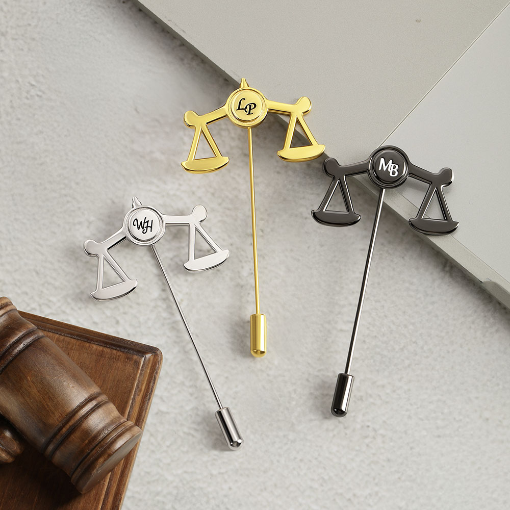 Personalized Scales of Justice Lapel Pin with Engraved Initials Suit ...