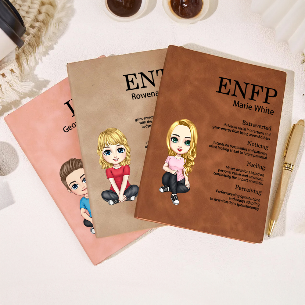 Personalized MBTI Definition Cartoon Character A5 Leather Notebook with ...