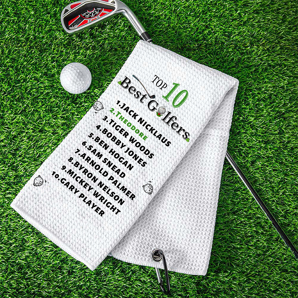 Personalised Top 10 Best Golfers Quick Dry 100% Cotton Waffle Sport Towel with Hanging Loop Gift ...
