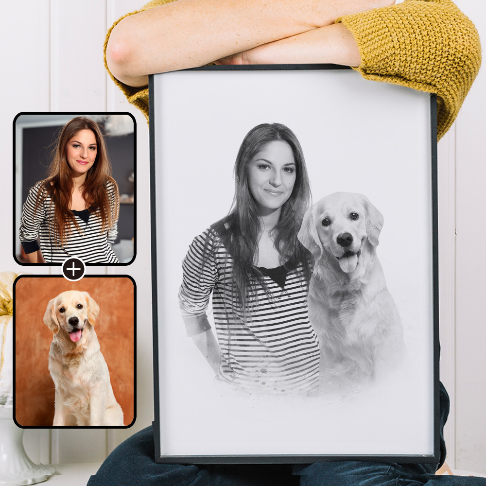Personalisierter 2 Fotos Schwarz-Weiß Poster Leinwand Wandkunst ...