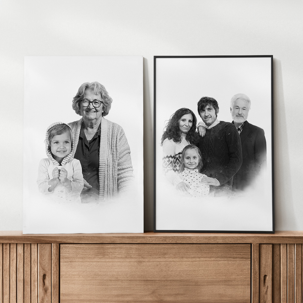 Personalized Black and White Portrait 2 Photos Combination Poster ...
