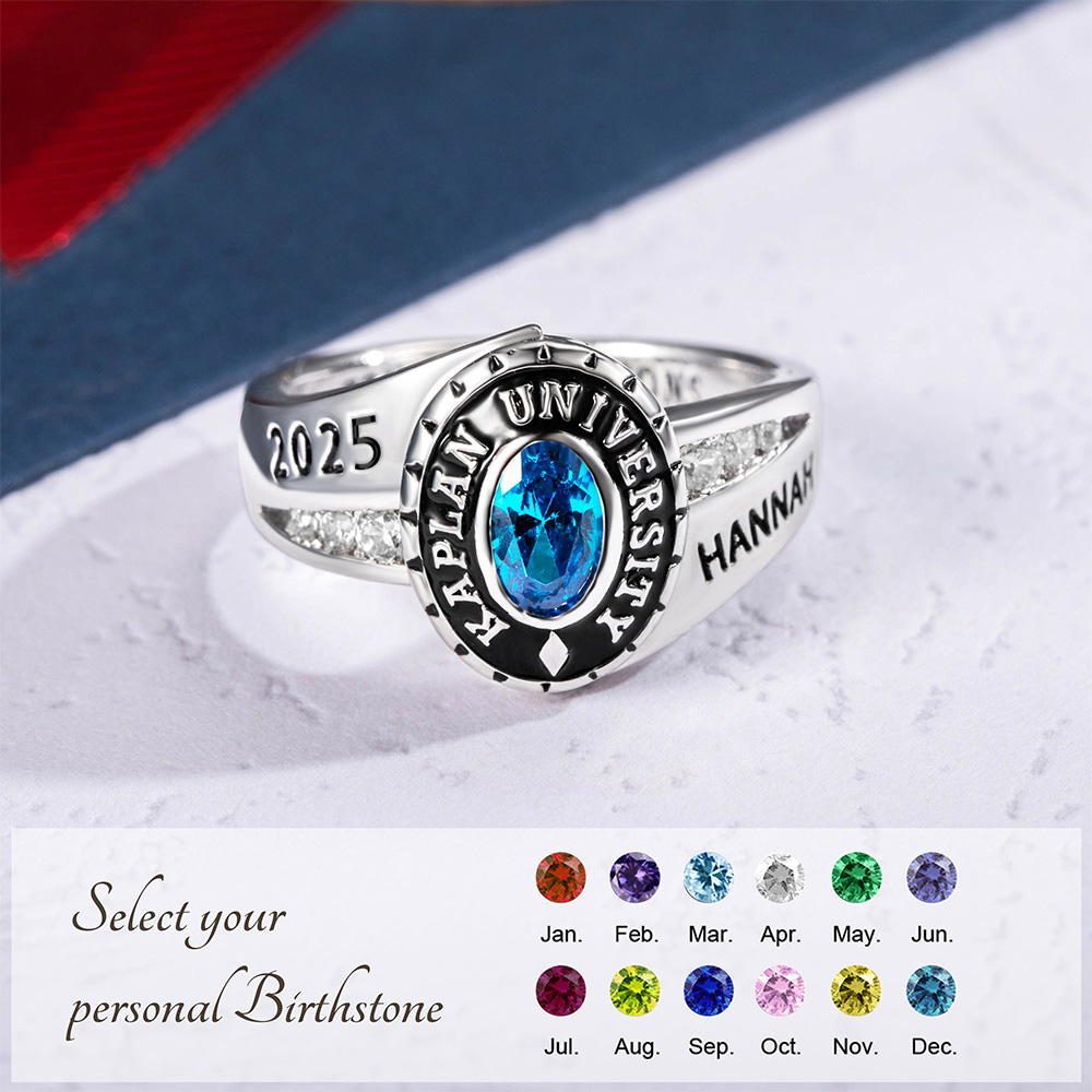 Personalized Engraved Birthstone Graduation Ring with Text Graduation ...