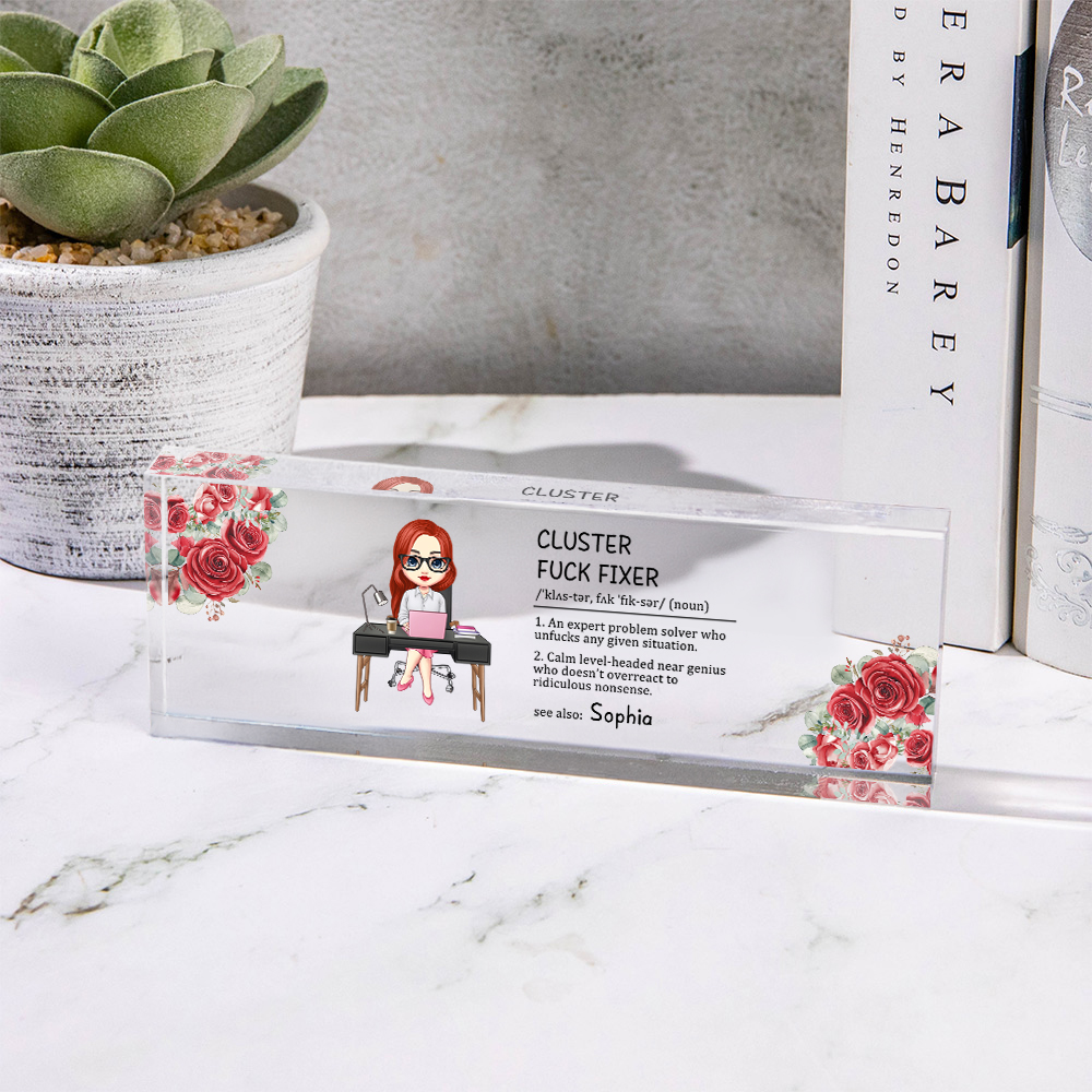 Personlig Födelseblomma Tecknad Affärsperson Akryl Skrivbordsnamnskylt ...