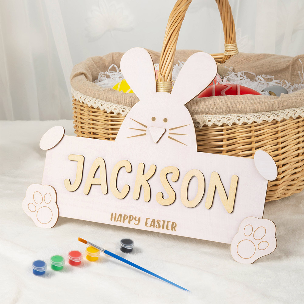 Personalised Easter Bunny DIY Wooden Painting Kit with Name Paints and ...