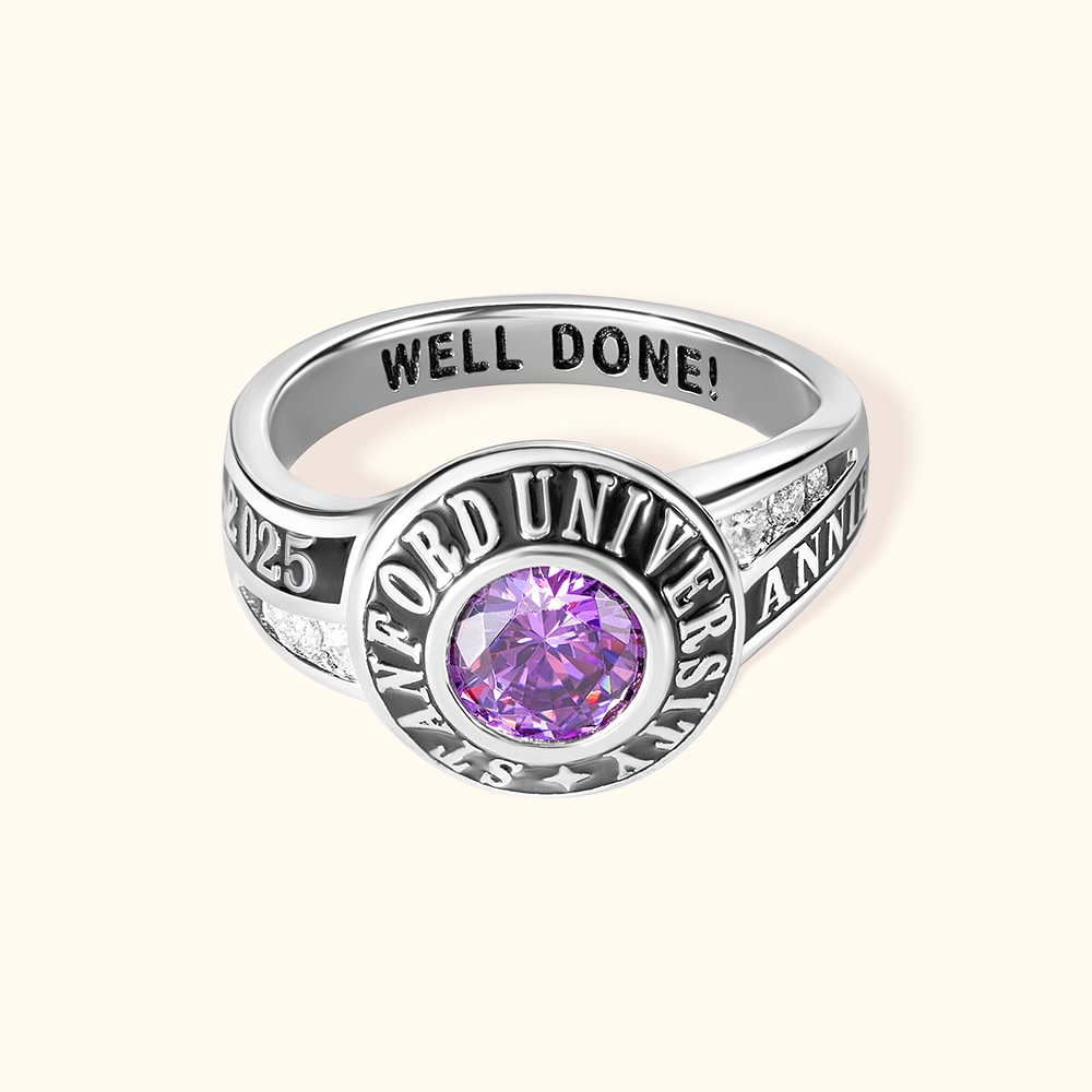 Personalized Engraved Birthstone Zircon Graduation Ring with Name and ...